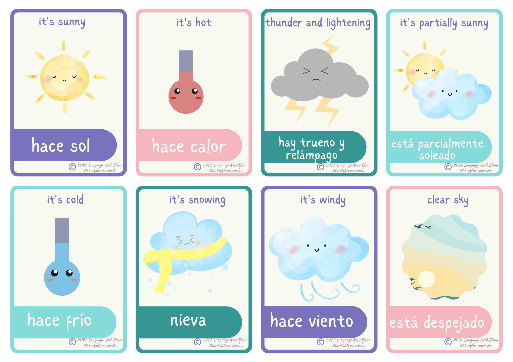 16 Weather BILINGUAL SPANISH ENGLISH Cards Montessori Flashcards Pre ...