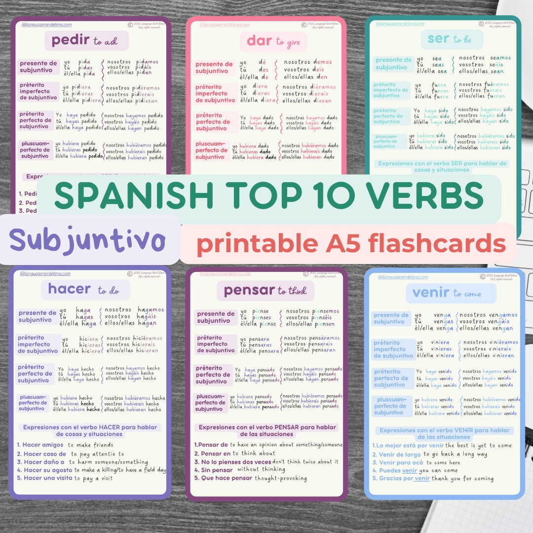 Subjuntivo Verbs SPANISH Grammar BASICS Bundle A5 Flashcards Spanish ...