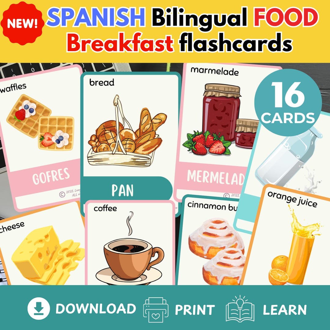Spanish Food Flashcards Bilingual Spanish English Flashcards Language ...