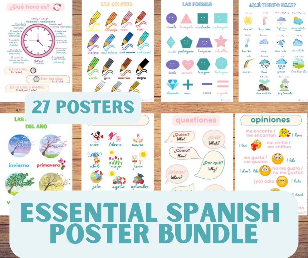 ESSENTIAL SPANISH Spanish Educational Printable Posters Spanish BASICS ...