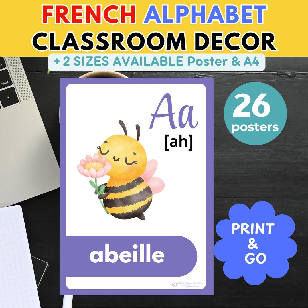 Cursive French Alphabet Posters: Watercolor Animal Classroom Decor ...