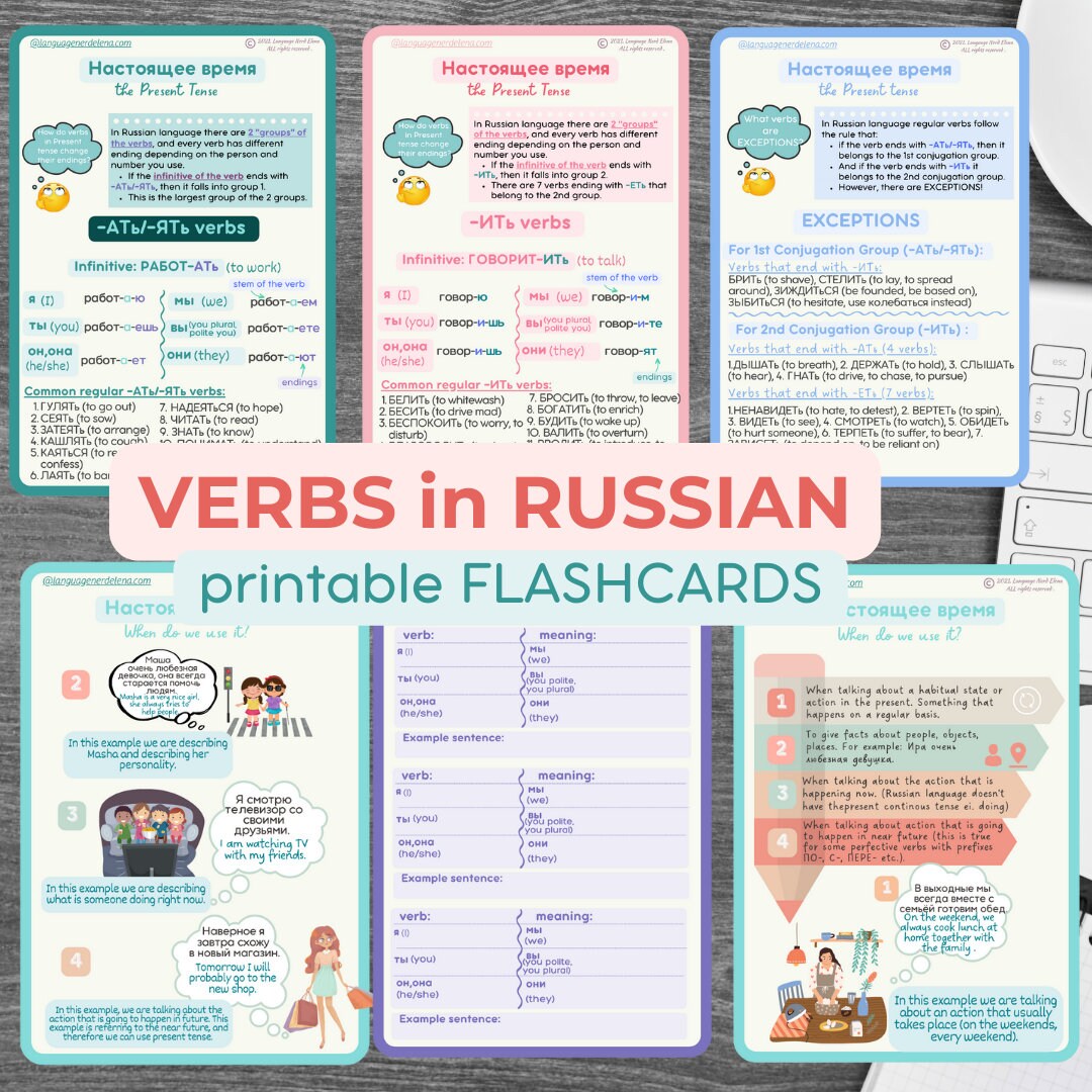 RUSSIAN GRAMMAR Overview Russian VERBS in Present Tense Flashcards ...