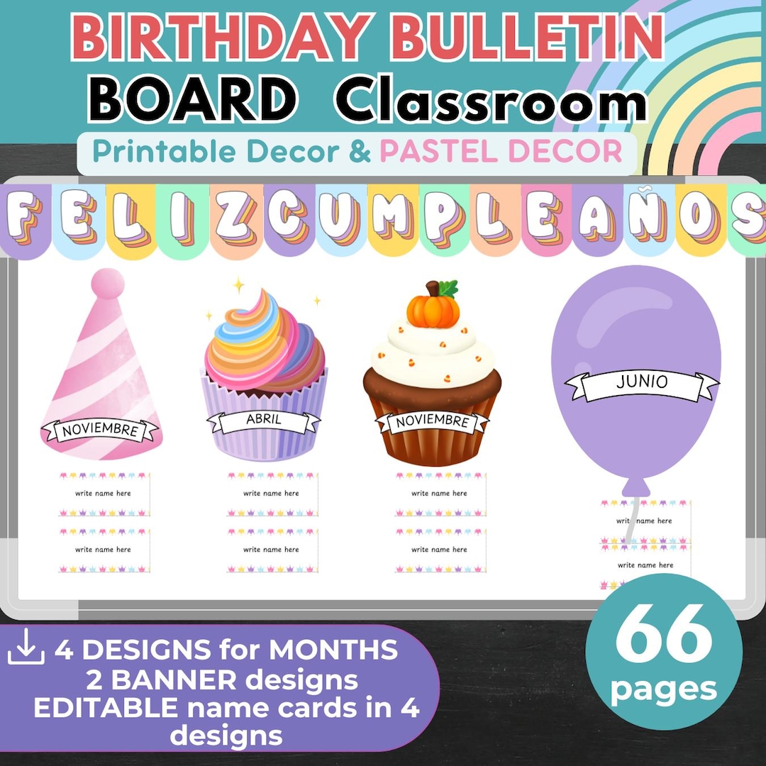 SPANISH Classroom BIRTHDAYS DISPLAYS Pastel Classroom Decor Editable ...