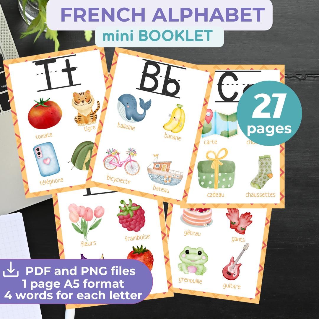 FRENCH ALPHABET Book With 4 Words per Letter Educational Printable ...
