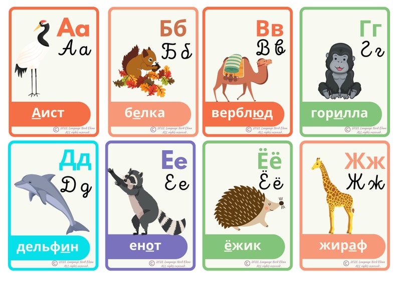 Learn RUSSIAN ALPHABET Flashcard Russian Alphabet With Cursive Russian ...