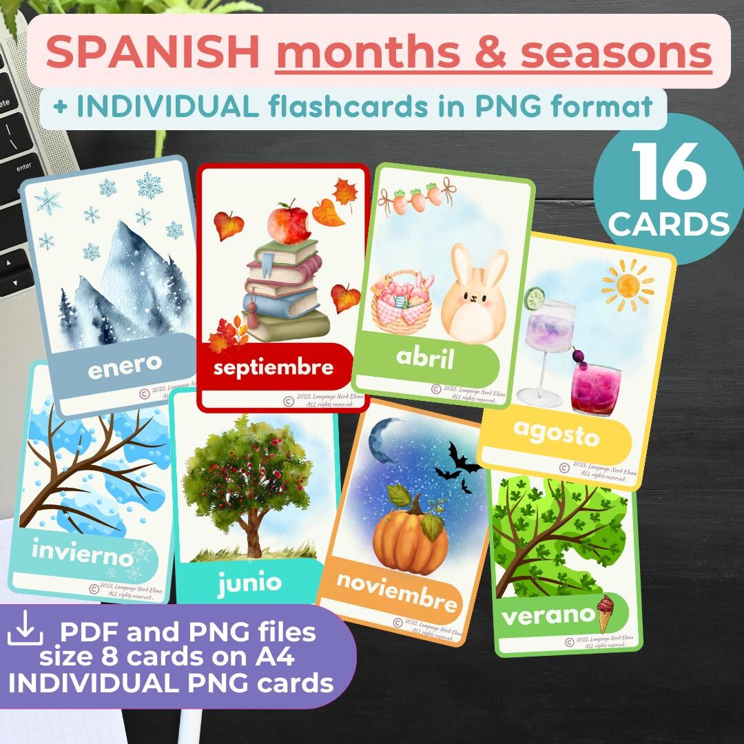 SPANISH Vocabulary BASICS Flashcards Spanish Educational Printable ...