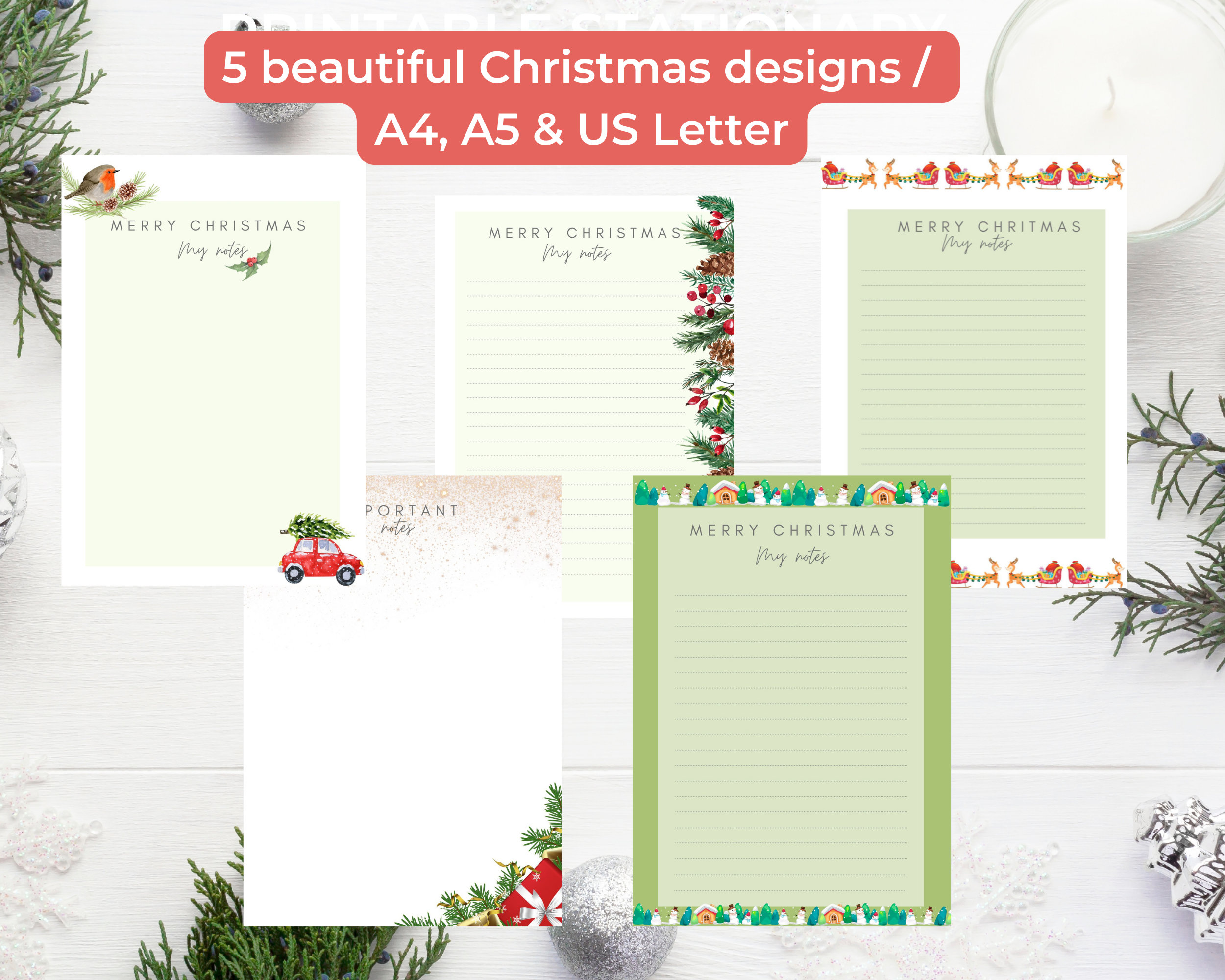 Printful Papers Christmas Printable Paper A4 & A5 Lined and Unlined ...