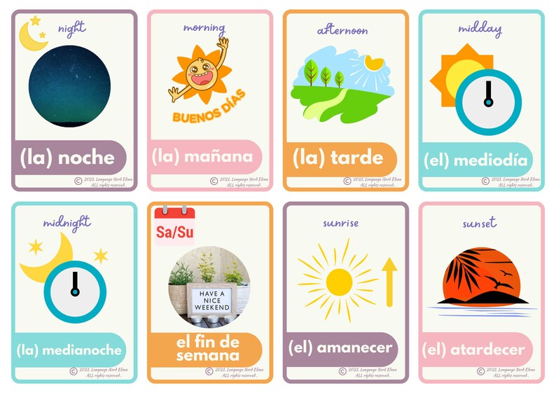 SPANISH Days of the Week Flashcards Educational Printable Flashcards ...