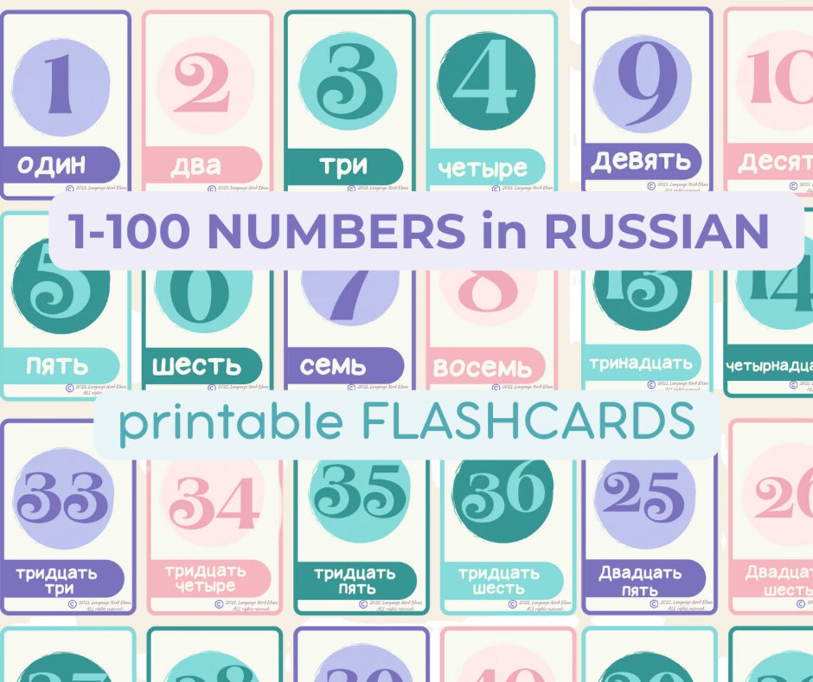 RUSSIAN NUMBERS Flashcards 1-100 Russian Language Learning | Etsy