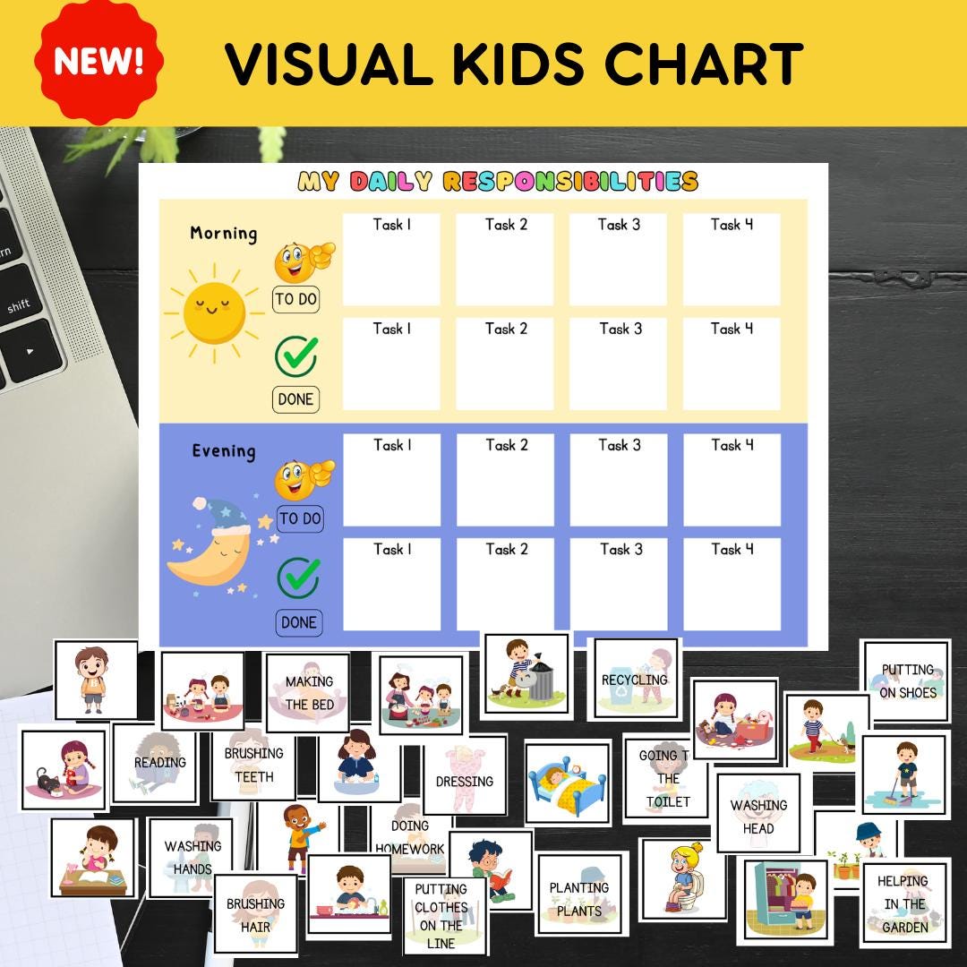 Kids DAILY Tasks ROUTINE Cards Visual Schedule Toddler Routine Chart ...