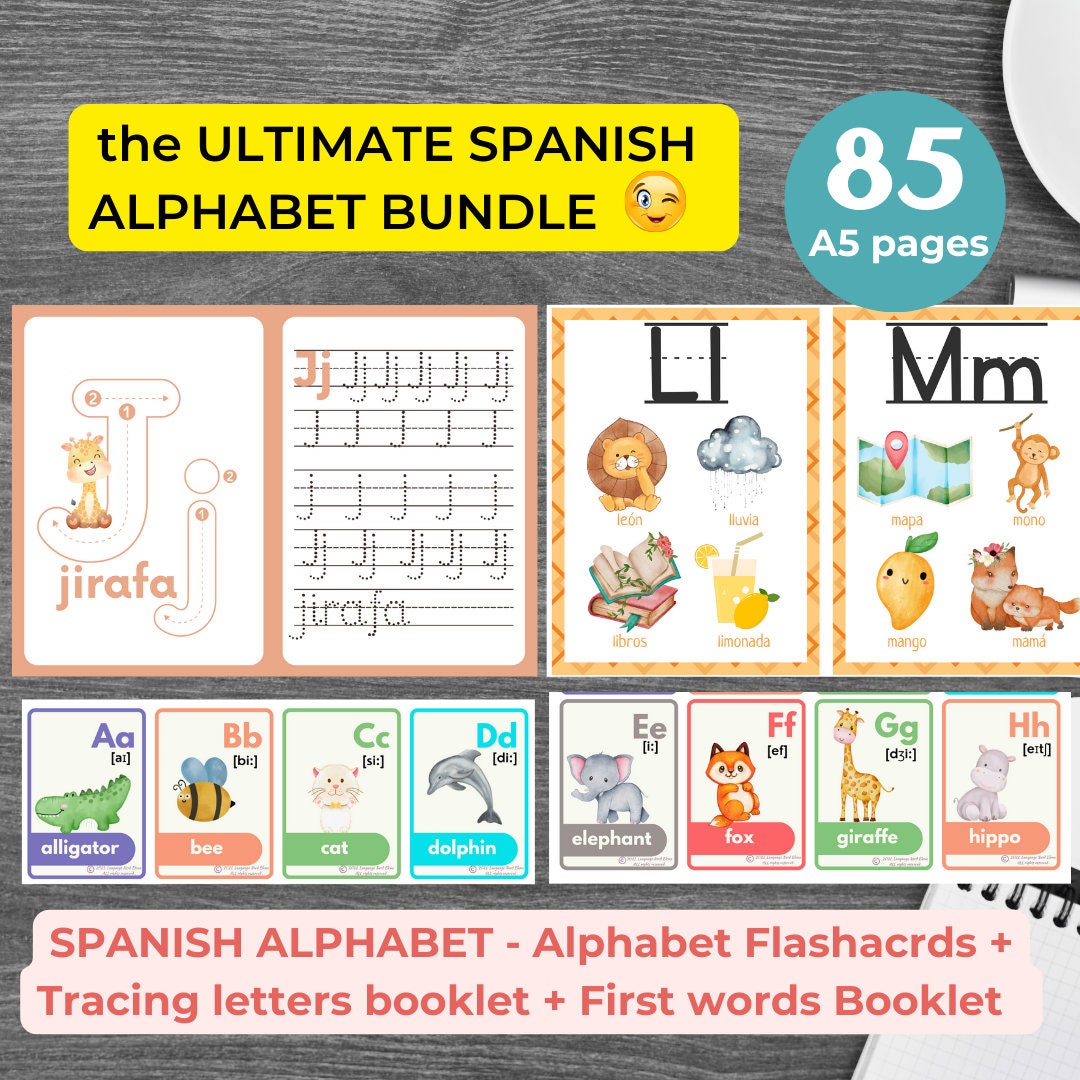 SPANISH ALPHABET BUNDLE Alphabet Flashcards-tracing Letters-first Words ...