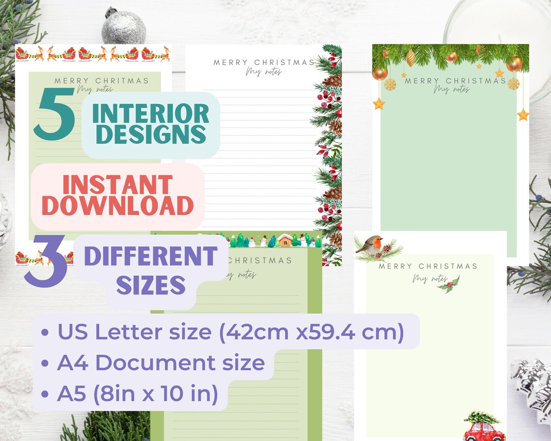 Printful Papers Christmas Printable Paper A4 & A5 Lined and Unlined ...