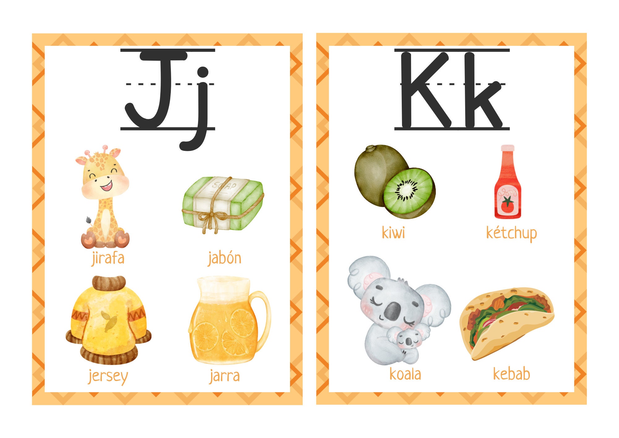 SPANISH ALPHABET Book With 4 Words per Letter Educational Printable ...