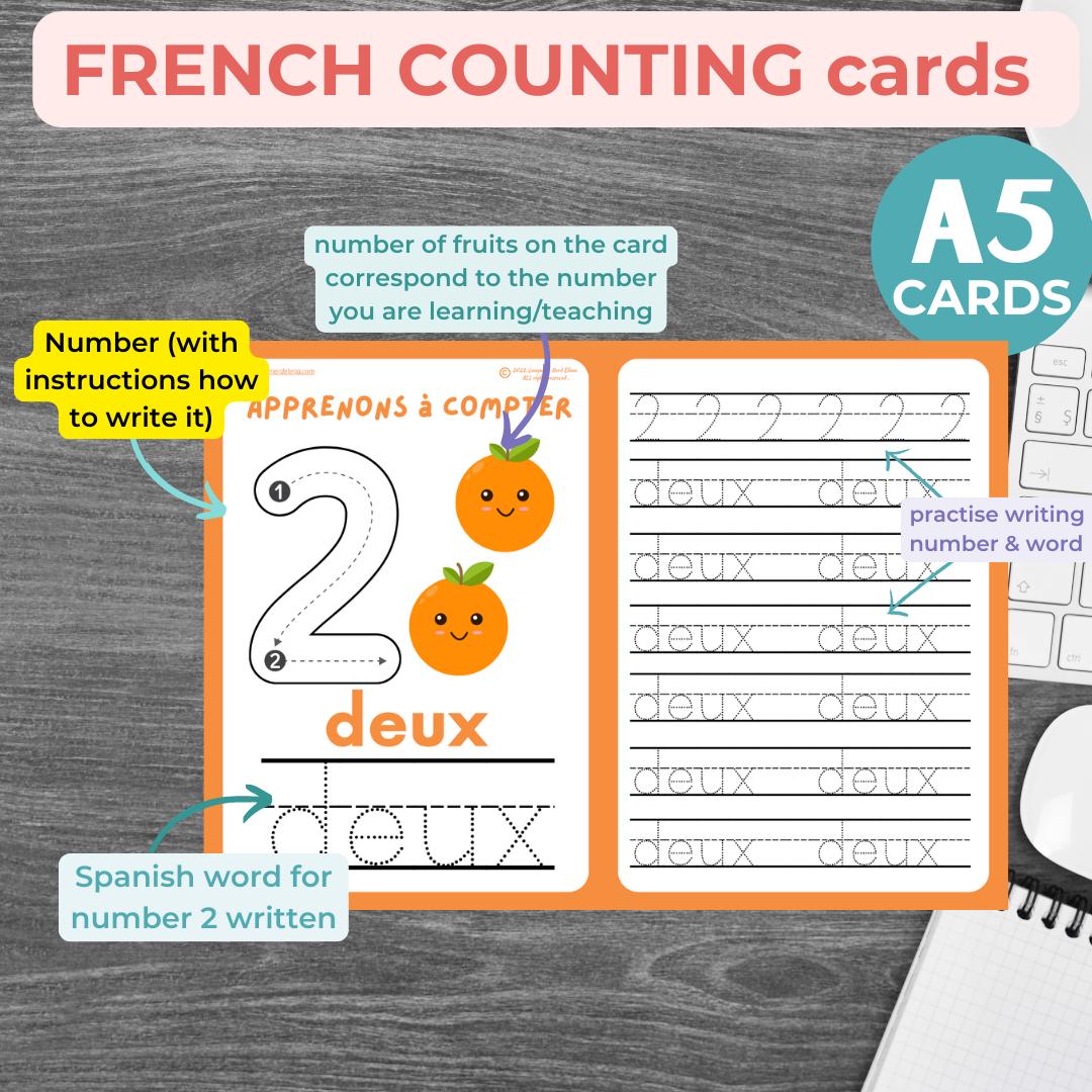 Learn FRENCH Number Tracing Flashcards Printable Counting Learn Numbers ...