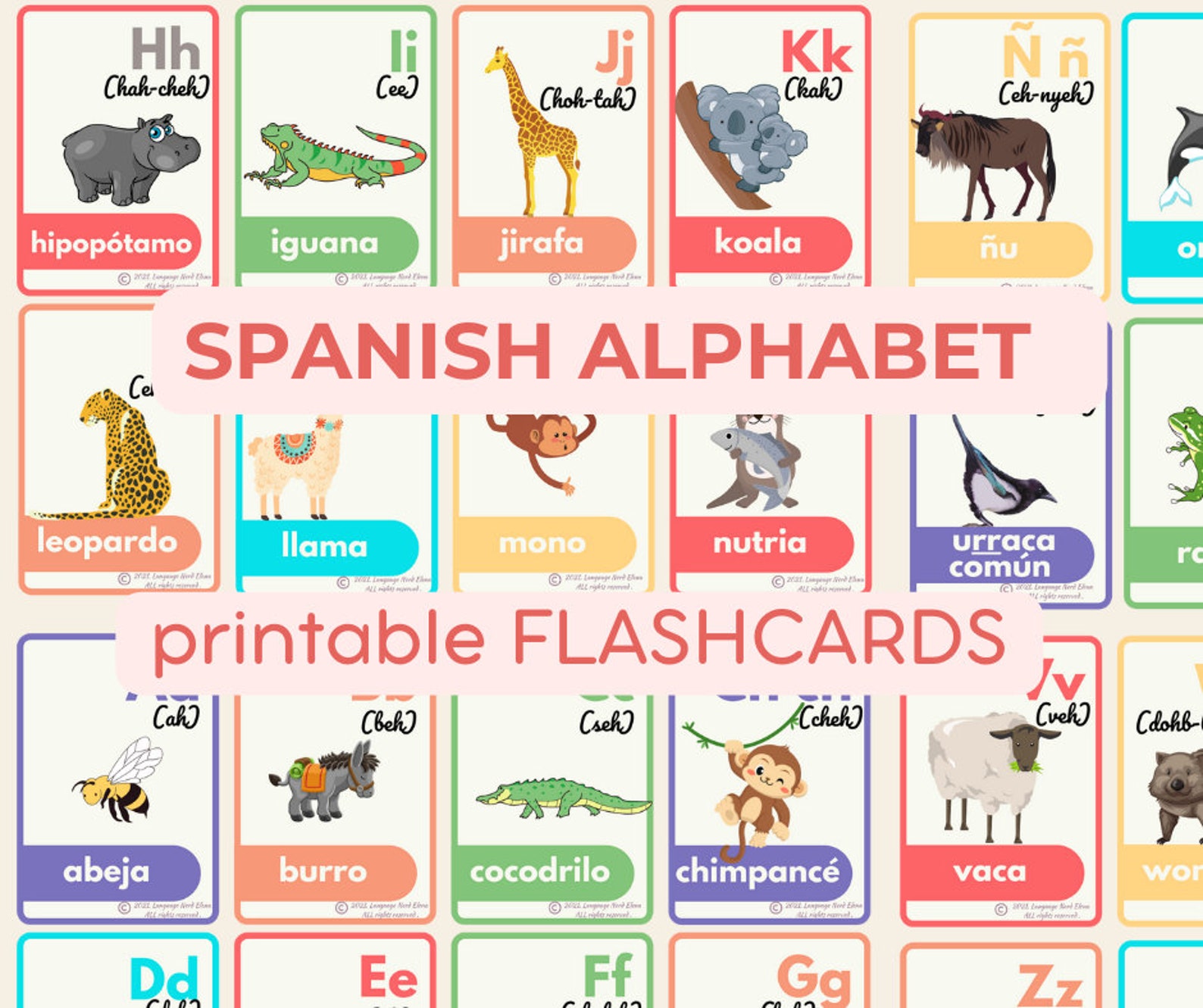 SPANISH ALPHABET Flashcards Educational Printable Flashcards - Etsy