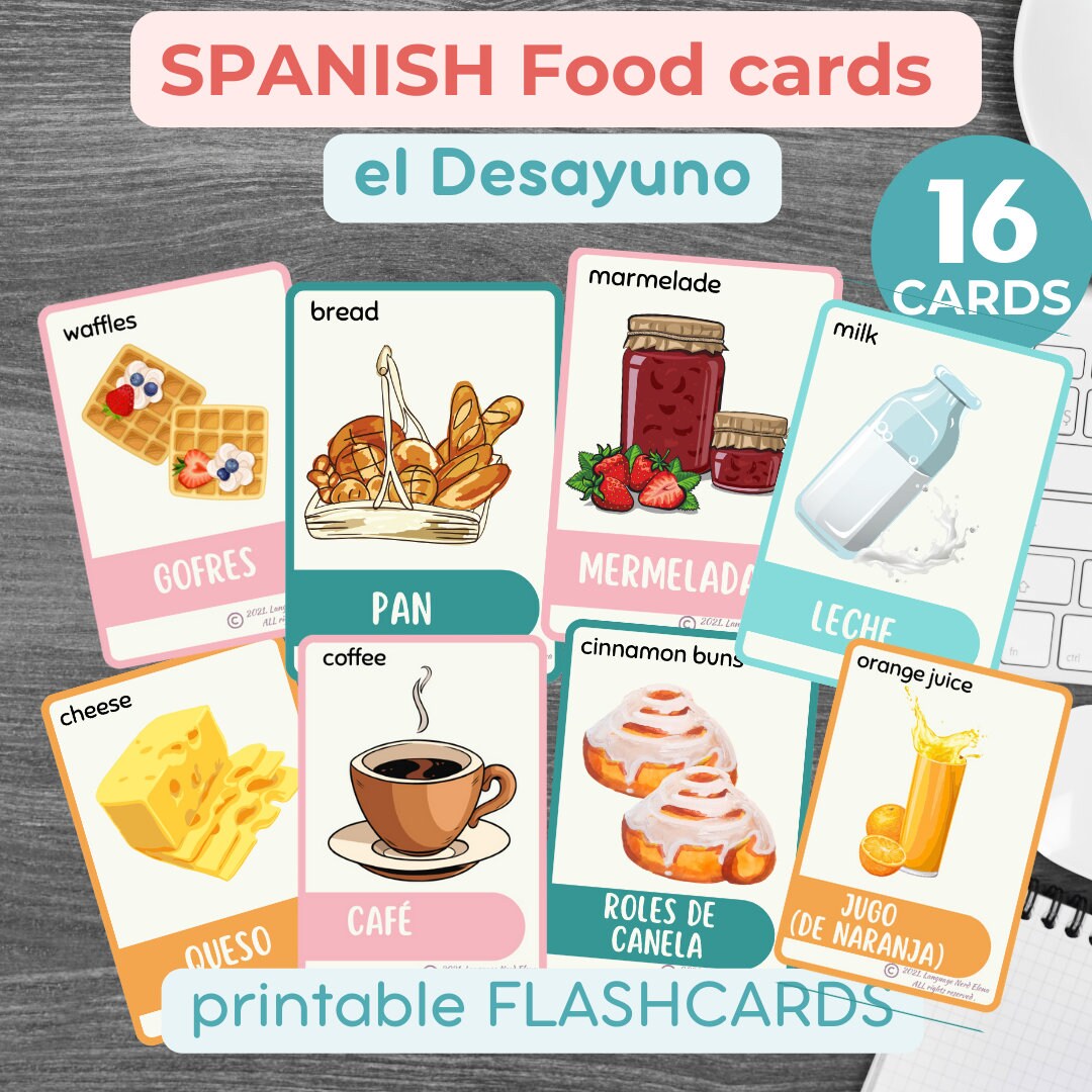 Spanish Food Flashcards Bilingual Spanish English Flashcards Language ...