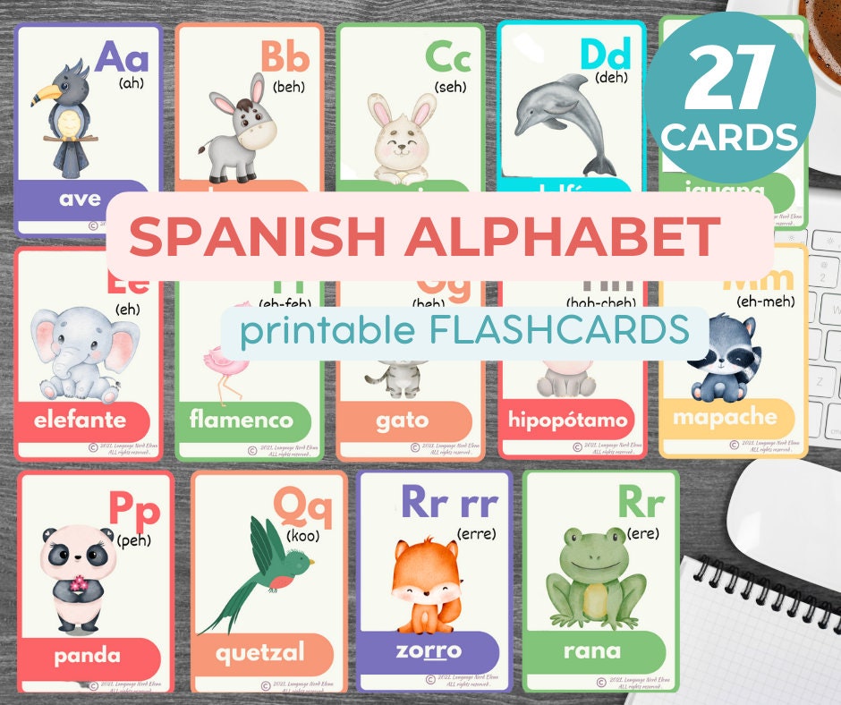SPANISH ALPHABET Flashcards With Watercolour Animals - Etsy