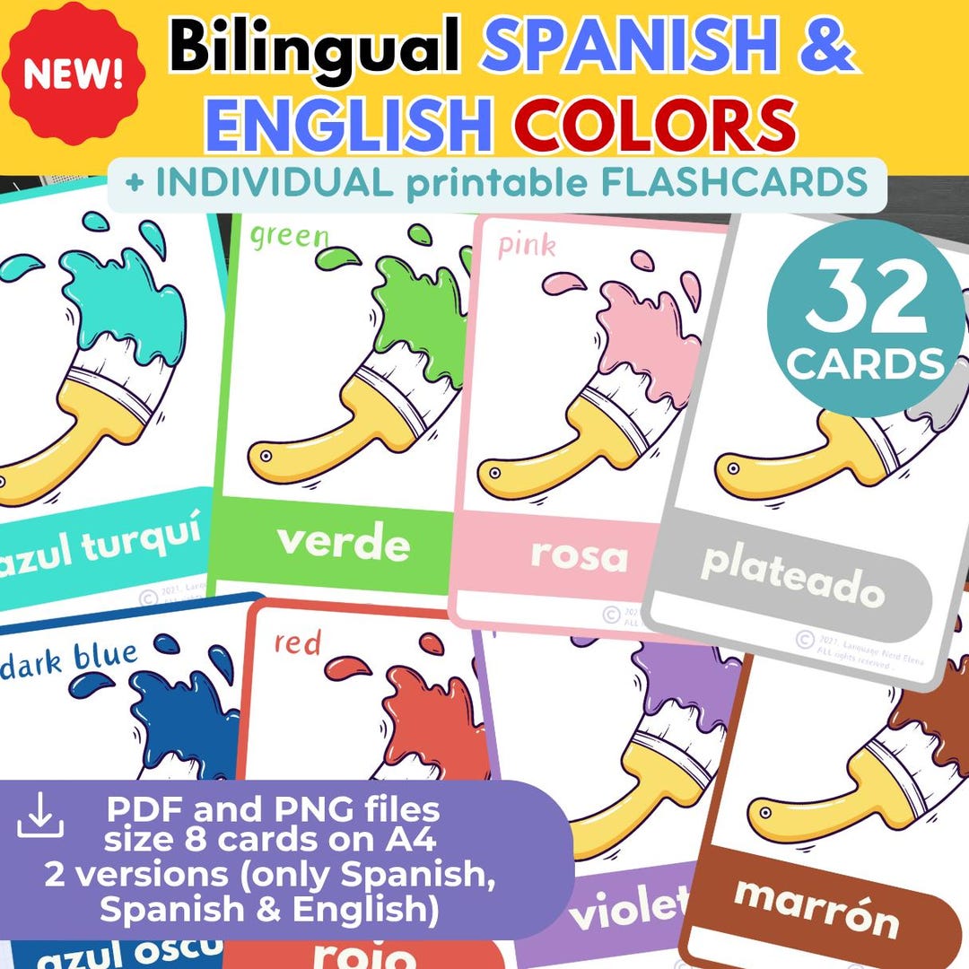 Study SPANISH COLORS BILINGUAL Flashcards Spanish and English Language ...