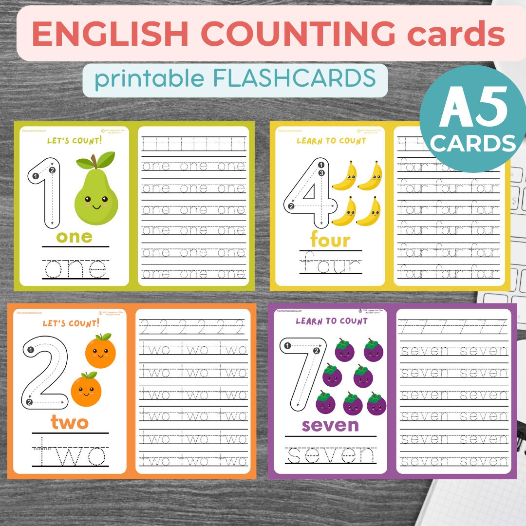 Learn English Number Tracing Flashcards Printable Counting Learn ...