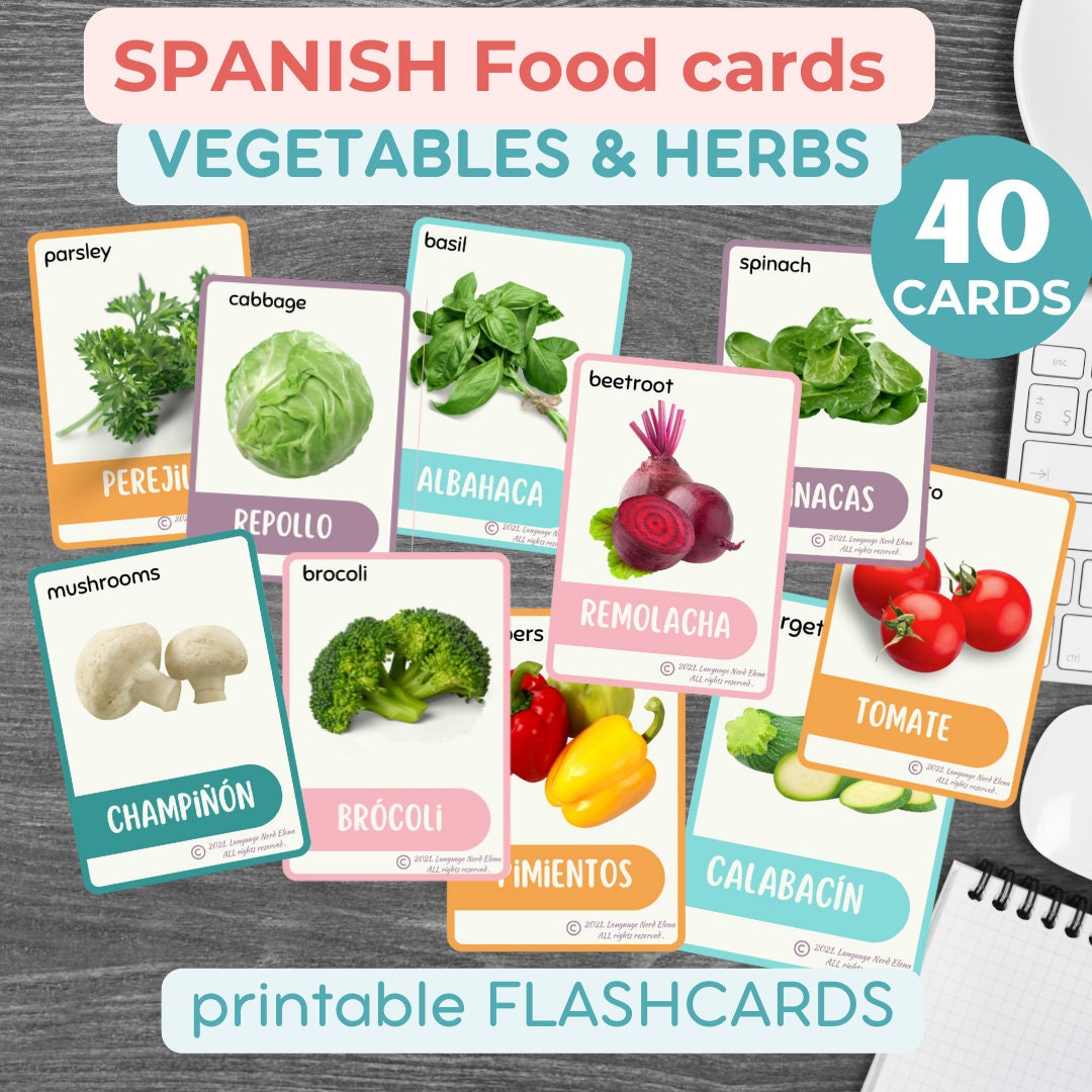Spanish Food Vegetables Flashcards Bilingual Spanish English Flashcards ...