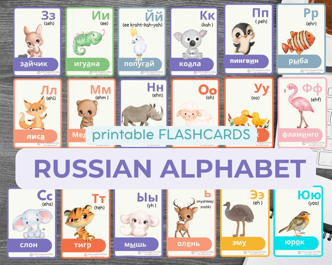 RUSSIAN ALPHABET Flashcards in Watercolour Animals Russian - Etsy