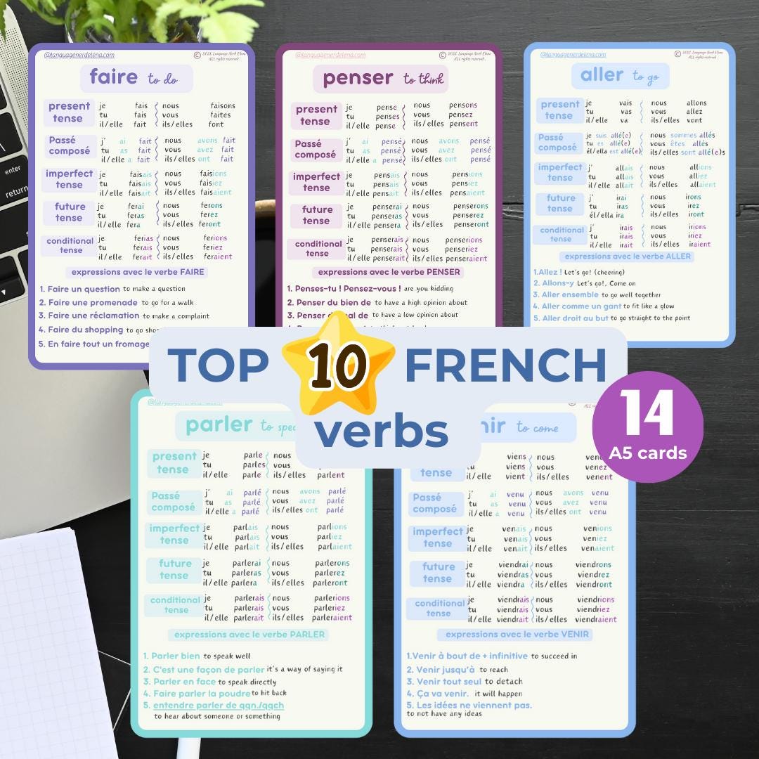French Verb Flashcards | A5 Printable, Grammar Basics (digital Download ...