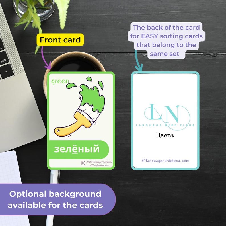 RUSSIAN COLORS BILINGUAL Flashcards Russian and English Language ...