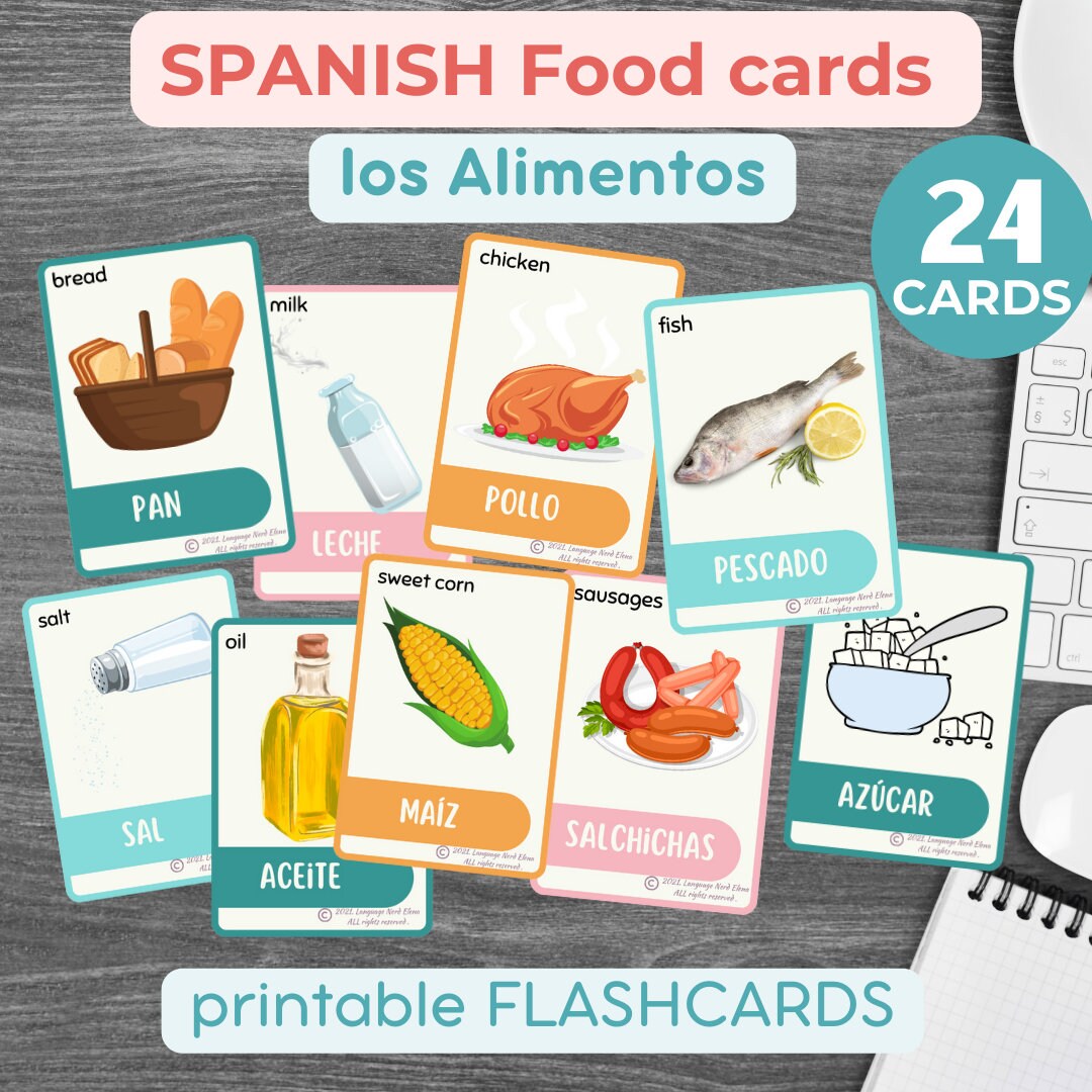 Spanish Food Flashcards Bilingual Spanish English Flashcards Language ...