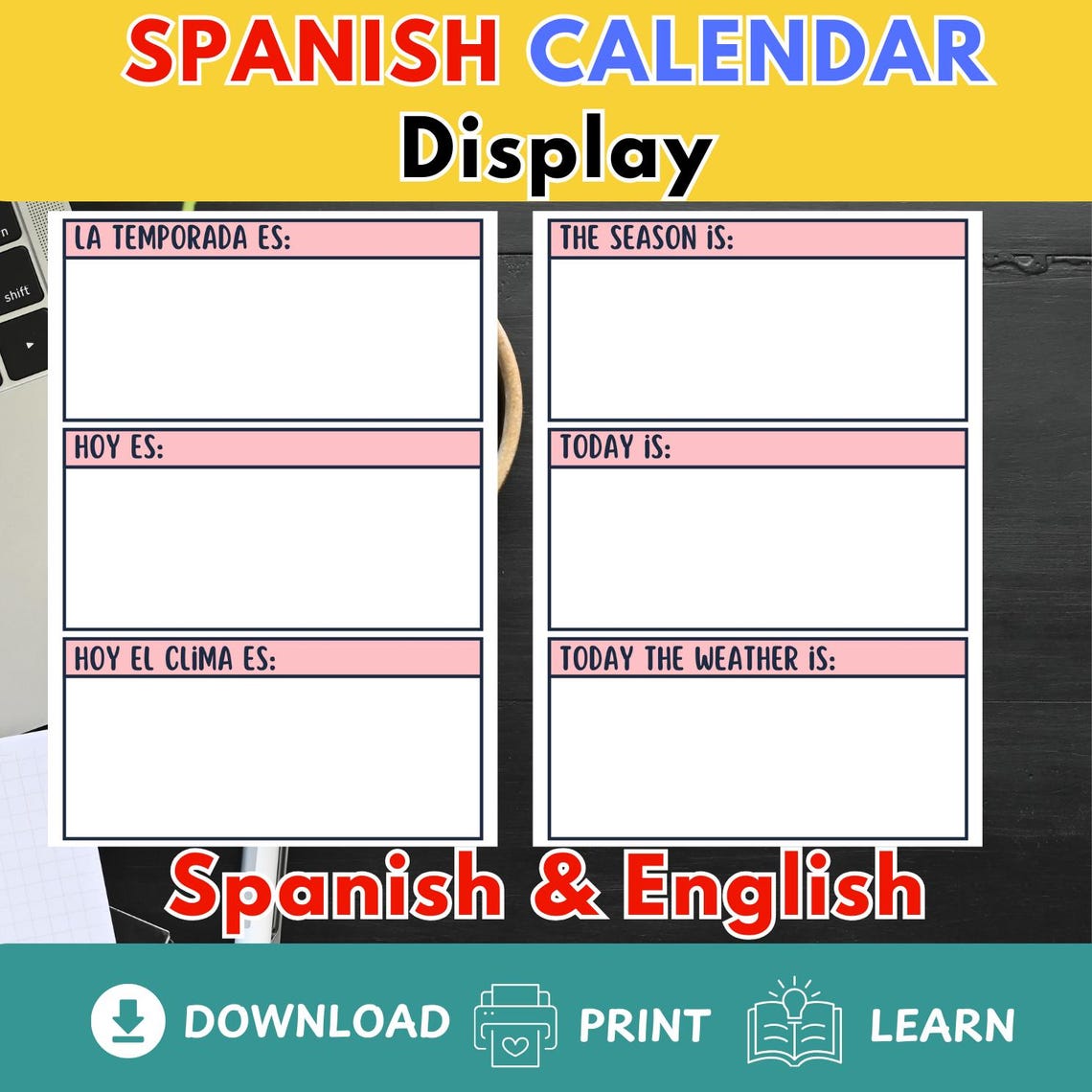 SPANISH CLASSROOM DECOR Calendar Display Bulletin Board Spanish ...