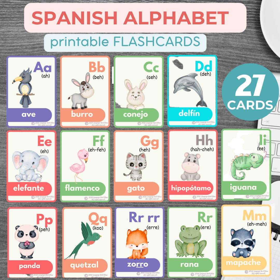 SPANISH ALPHABET Flashcards With Watercolour Animals - Etsy