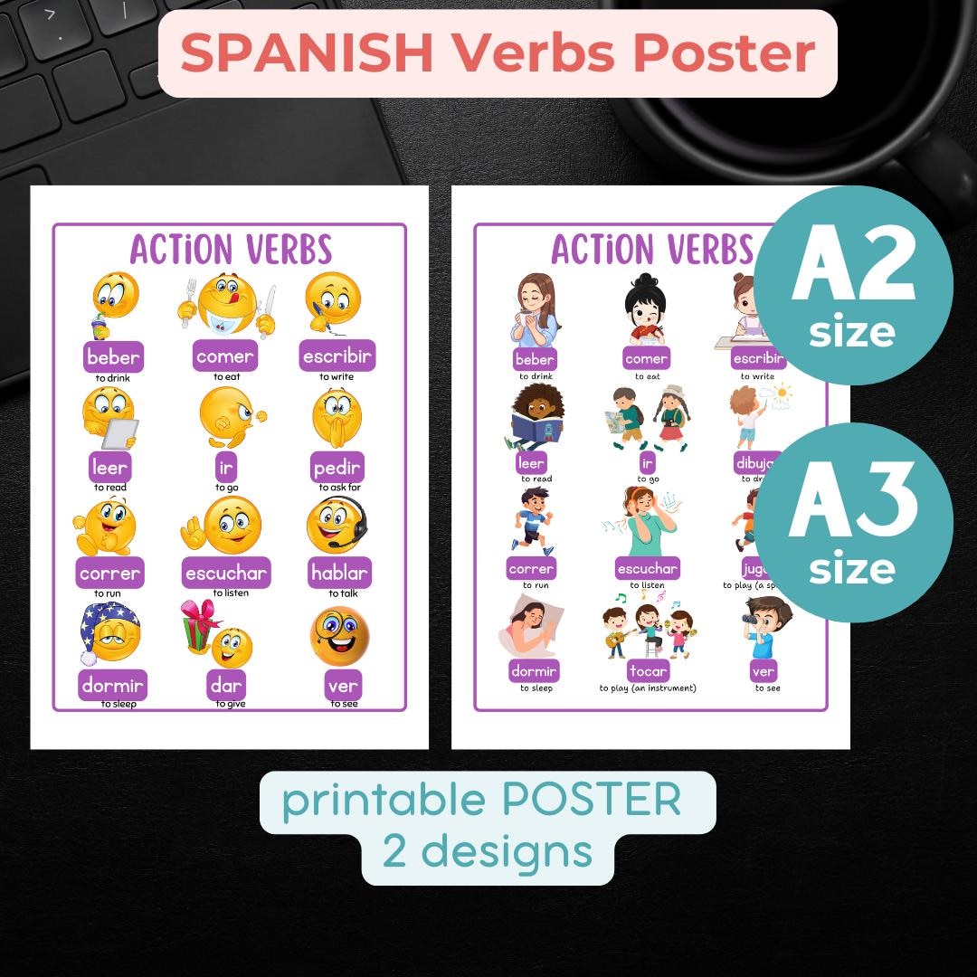 Conjugating Spanish Verb POSTERS Daily Activities Verbs Bilingual ...
