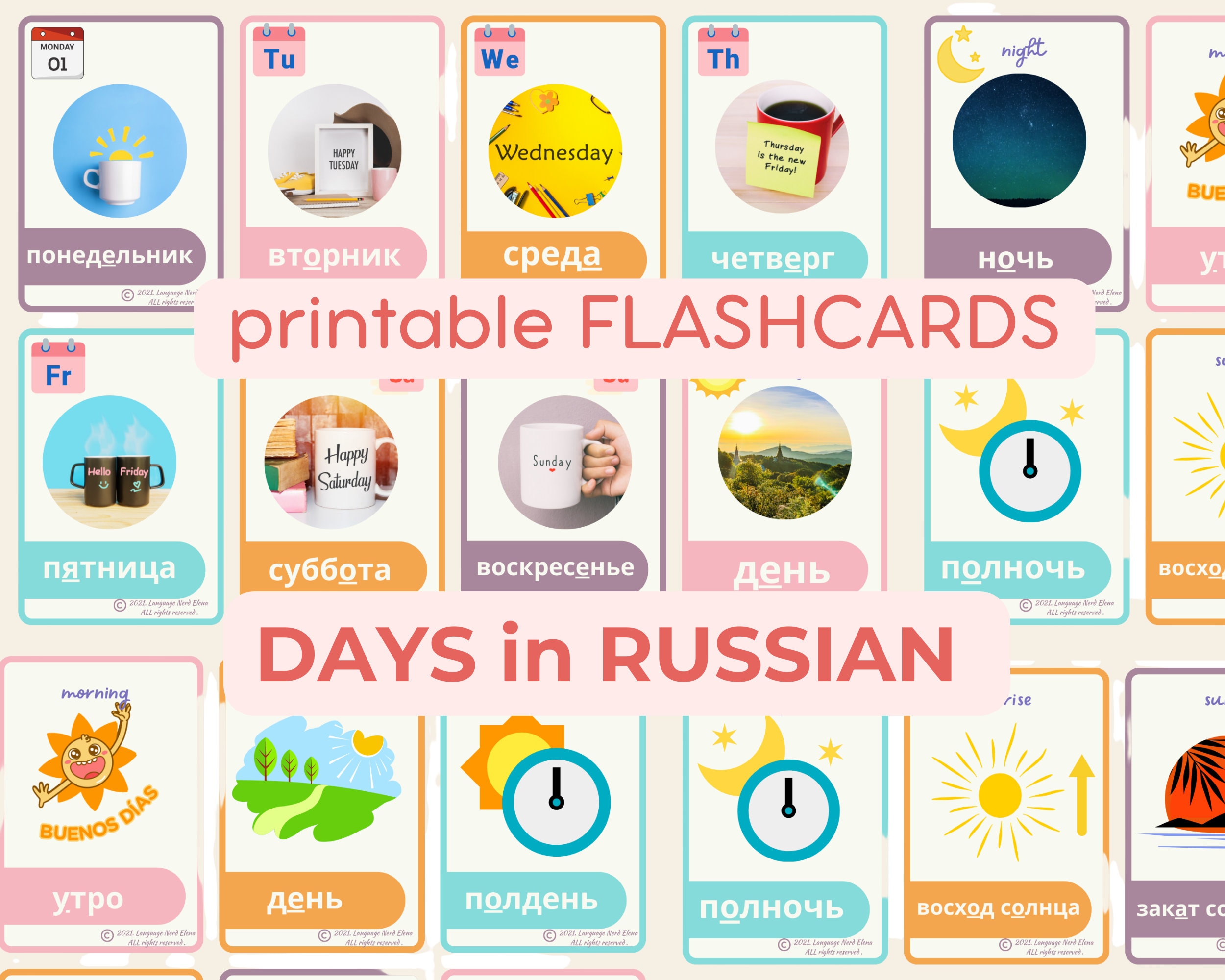 RUSSIAN Days of the Week Flashcards Educational Printable - Etsy
