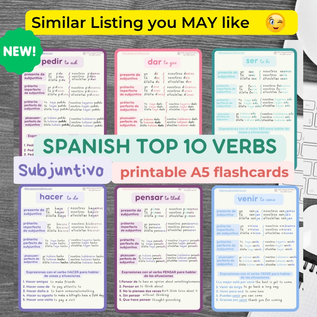 Paquete Básico de Gramática en ESPAÑOL Tarjetas didácticas A5 Verbos en ...