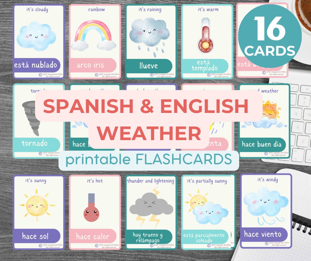 16 Weather BILINGUAL SPANISH ENGLISH Cards Montessori - Etsy