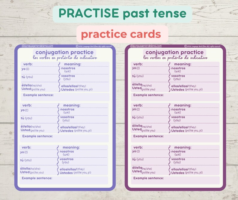 Conjugating SPANISH Grammar Basics Bundle A5 Flashcards Spanish PAST ...