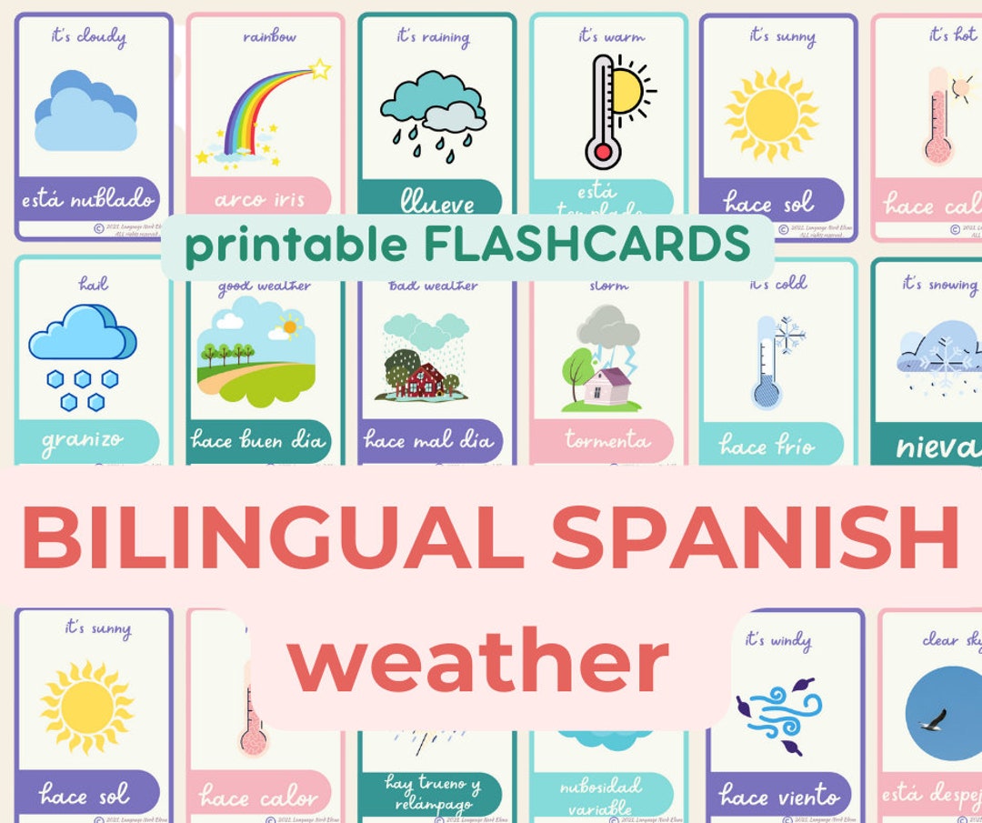 SPANISH BILINGUAL WEATHER Flashcards Educational Printable - Etsy