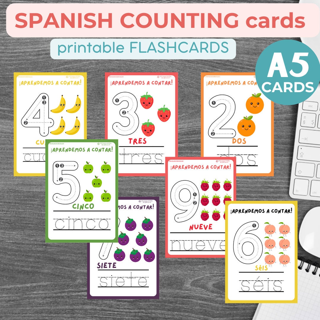 Spanish Basics NUMBER Tracing Flashcards | Printable Cards | Counting ...
