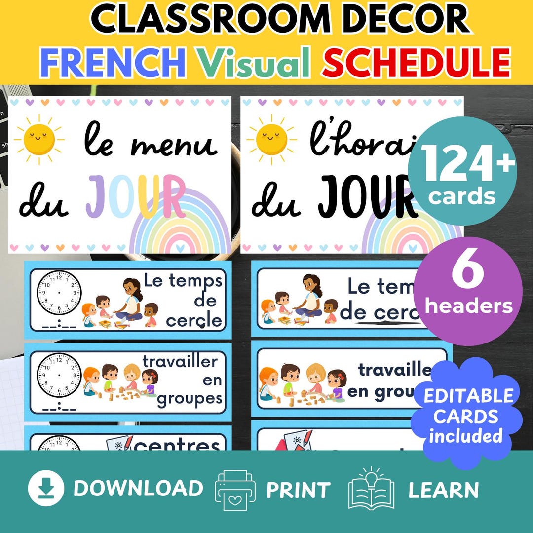 FRENCH CLASSROOM DECOR French Visual Schedule Cards Editable En ...