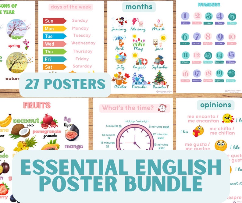 ENGLISH BASICS Posters ENGLISH Educational Printable Posters English ...