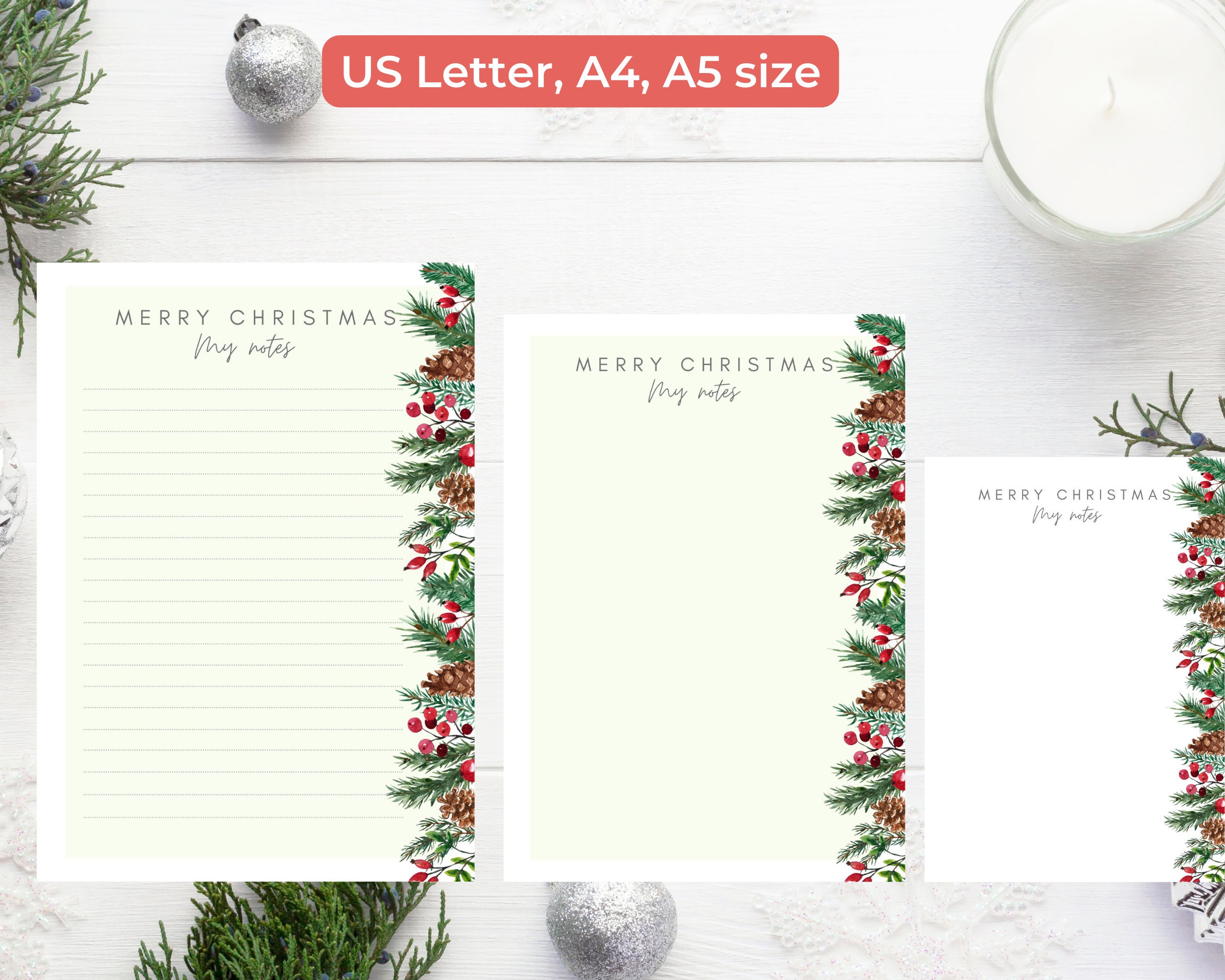 Printful Papers Christmas Printable Paper A4 & A5 Lined and Unlined ...