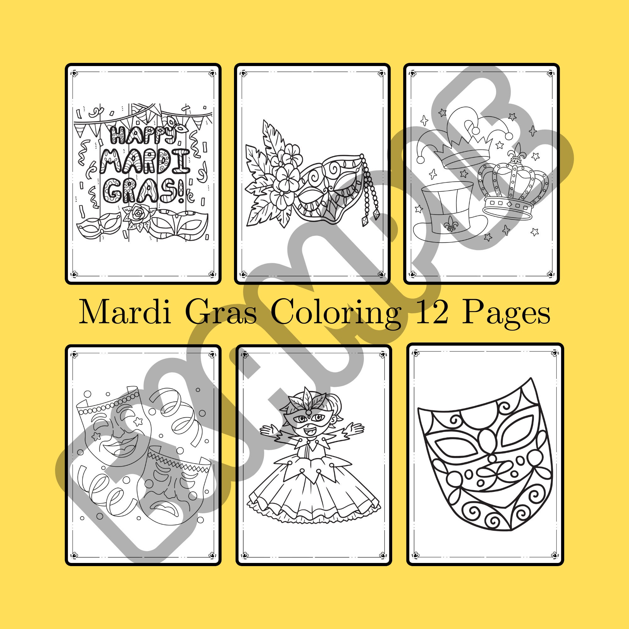 Mardi Gras Coloring Pages, Kids School Activity, Mardi Gras Coloring ...