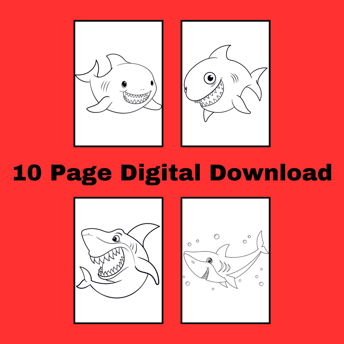 Shark Coloring Pages, Shark Coloring Activity for Kids, Easy Coloring ...