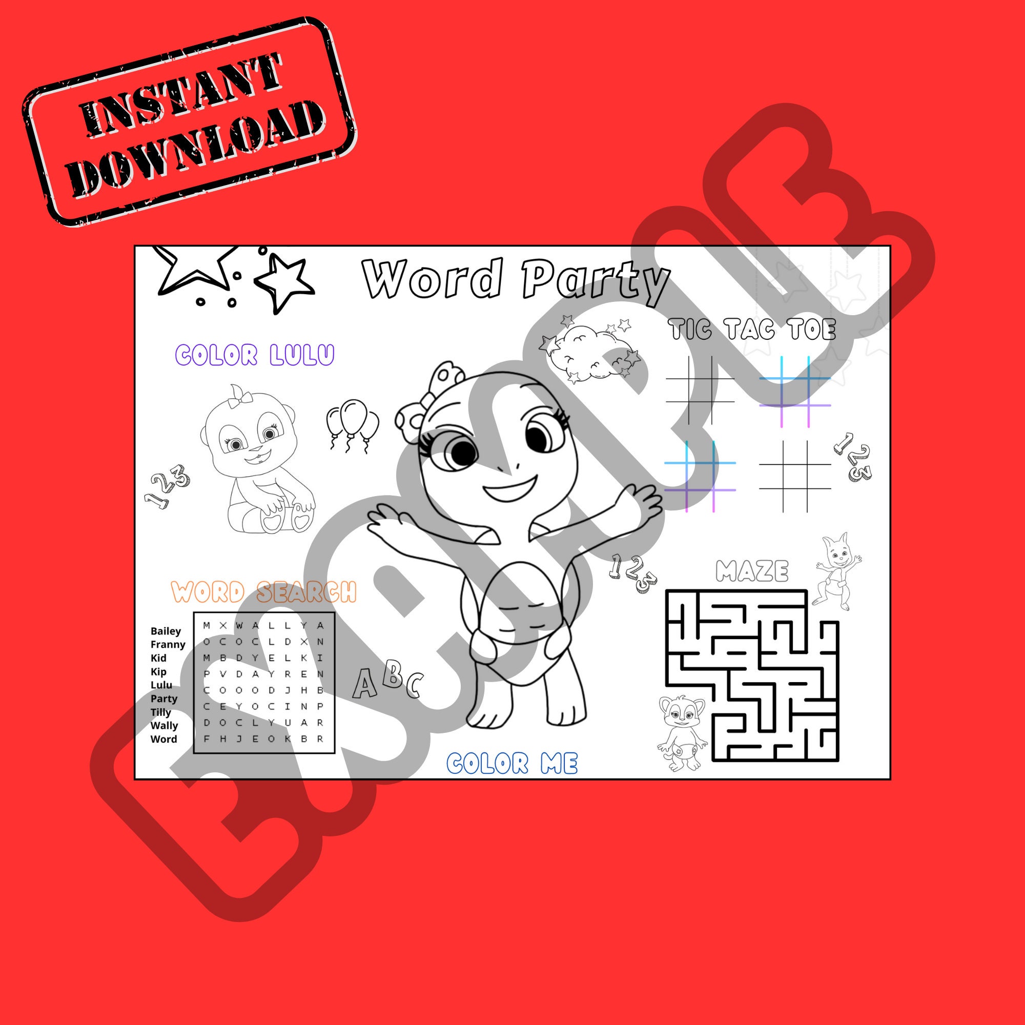 Word Party Activity Sheet, Perfect for Kids Activities During Birthdays ...