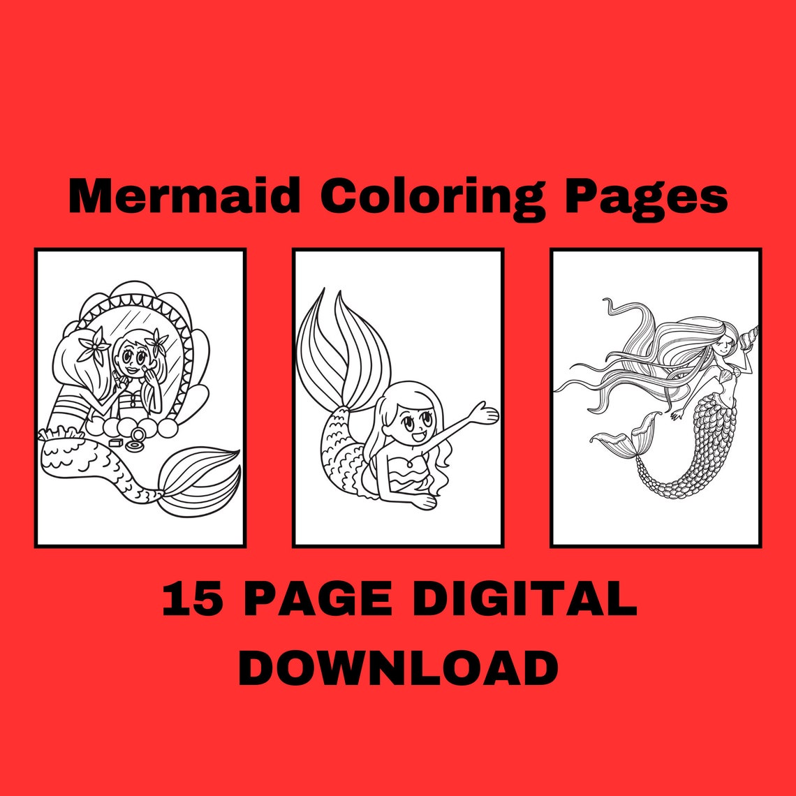 Mermaid Coloring Pages Mermaid Coloring Activity for Kids - Etsy