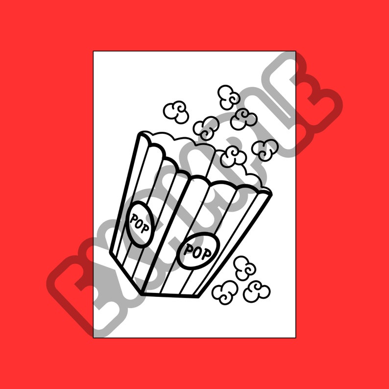 Popcorn Coloring Pages, Kids Coloring Book, Popcorn Printables, Adult ...