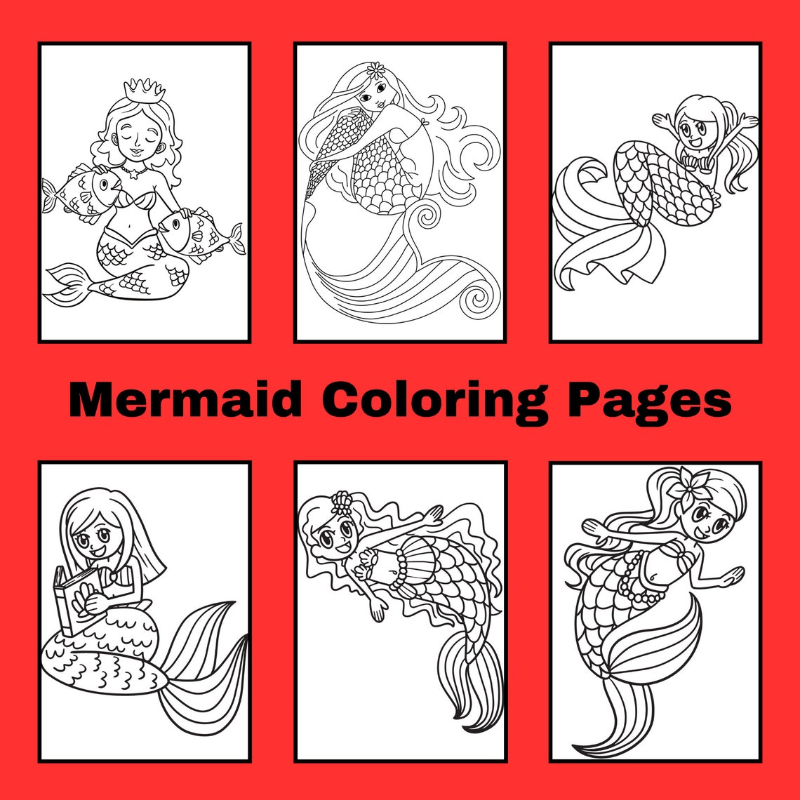 Mermaid Coloring Pages Mermaid Coloring Activity for Kids - Etsy