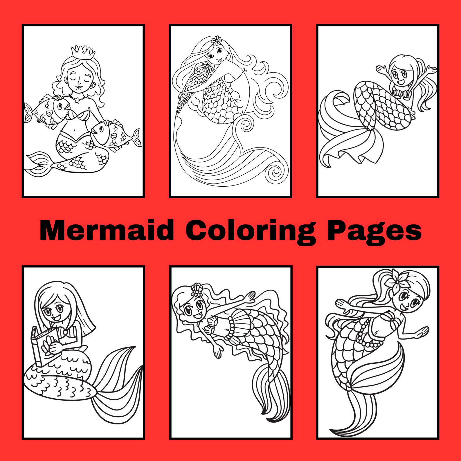 Mermaid Coloring Pages, Mermaid Coloring Activity for Kids, Easy ...