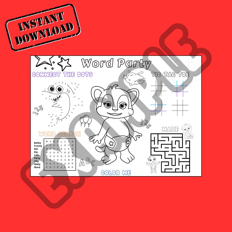 Word Party Activity Sheet, Perfect for Kids Activities During Birthdays ...