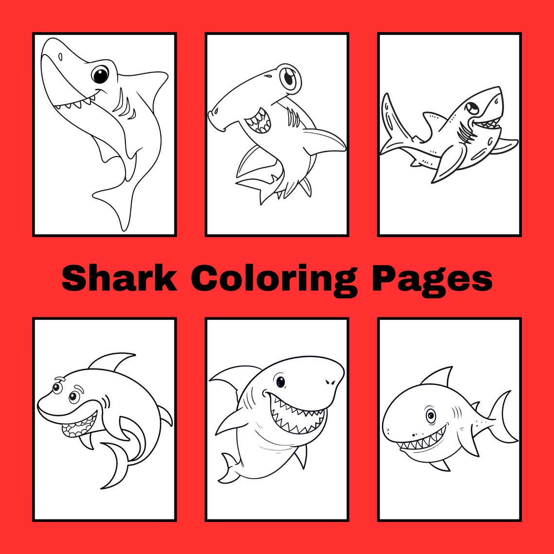 Shark Coloring Pages, Shark Coloring Activity for Kids, Easy Coloring ...