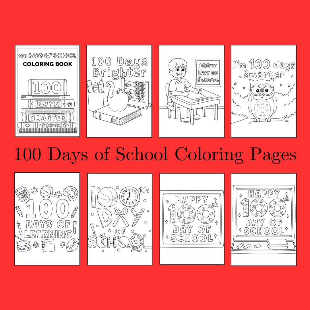 100 Days of School Coloring, Cute Coloring Pages for Kids, 15 Page 100 ...
